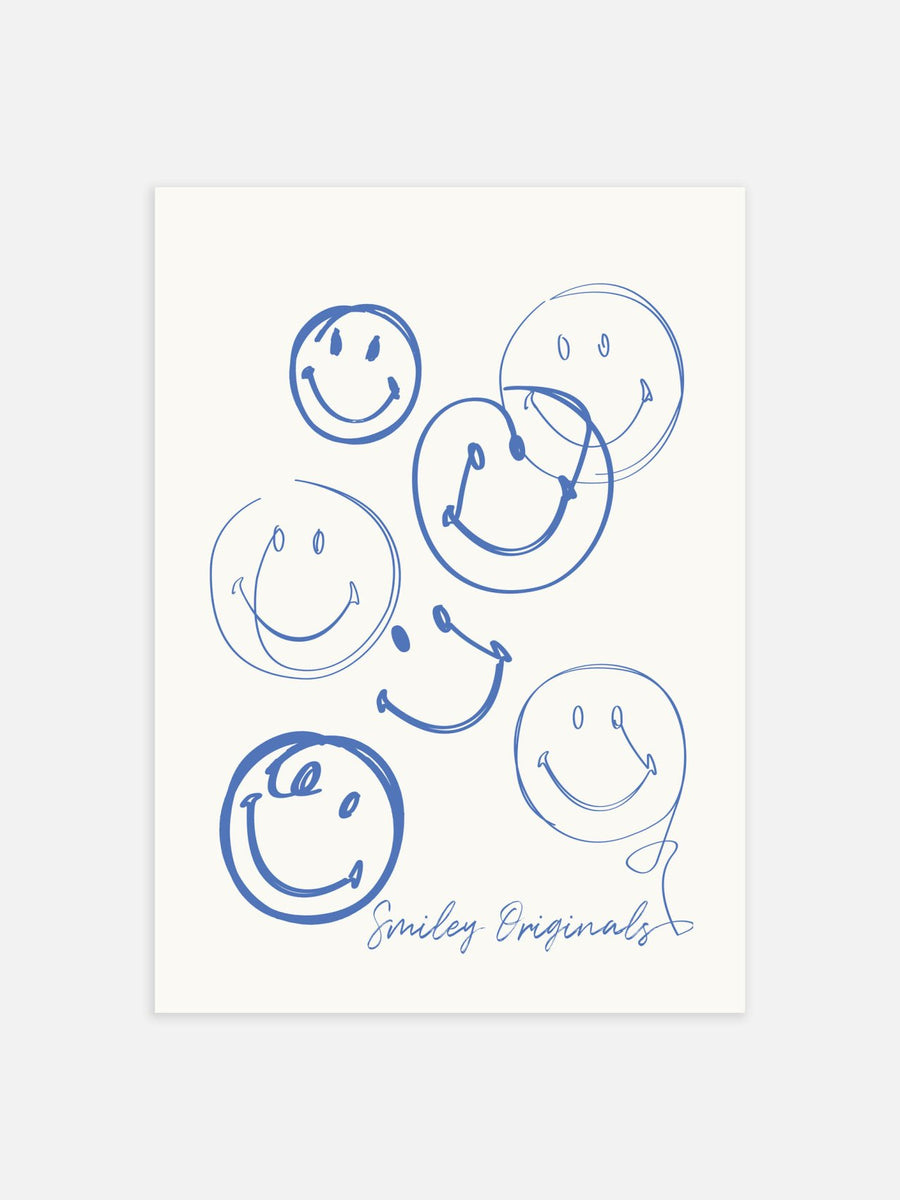 Smiley® Lines Poster in Blue – Hand-Drawn Positivity Art