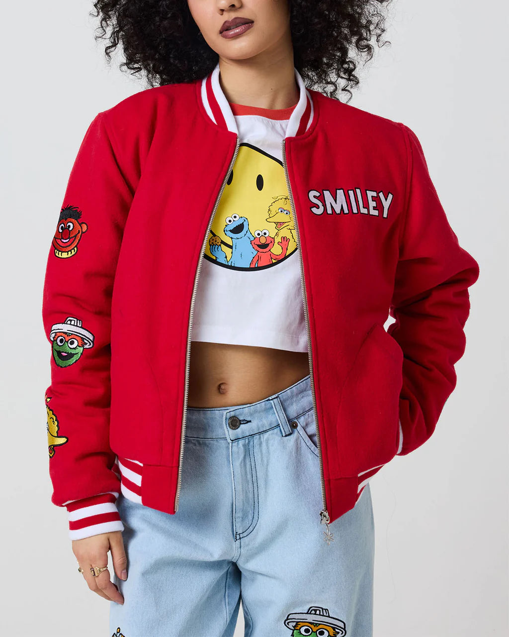 Sesame Street The Happiness Crew Varsity Jacket – Smiley